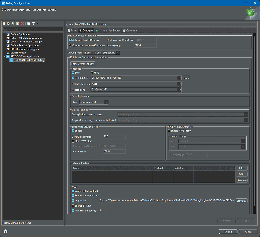 Wop-E5 Dev Kit - Unable to debug using STM32CubeIde but ... Wop-E5 Dev Kit - Unable to debug using STM32CubeIde but ...